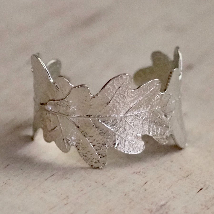Handmade pewter oak leaf cuff | FOLDE Dorset
