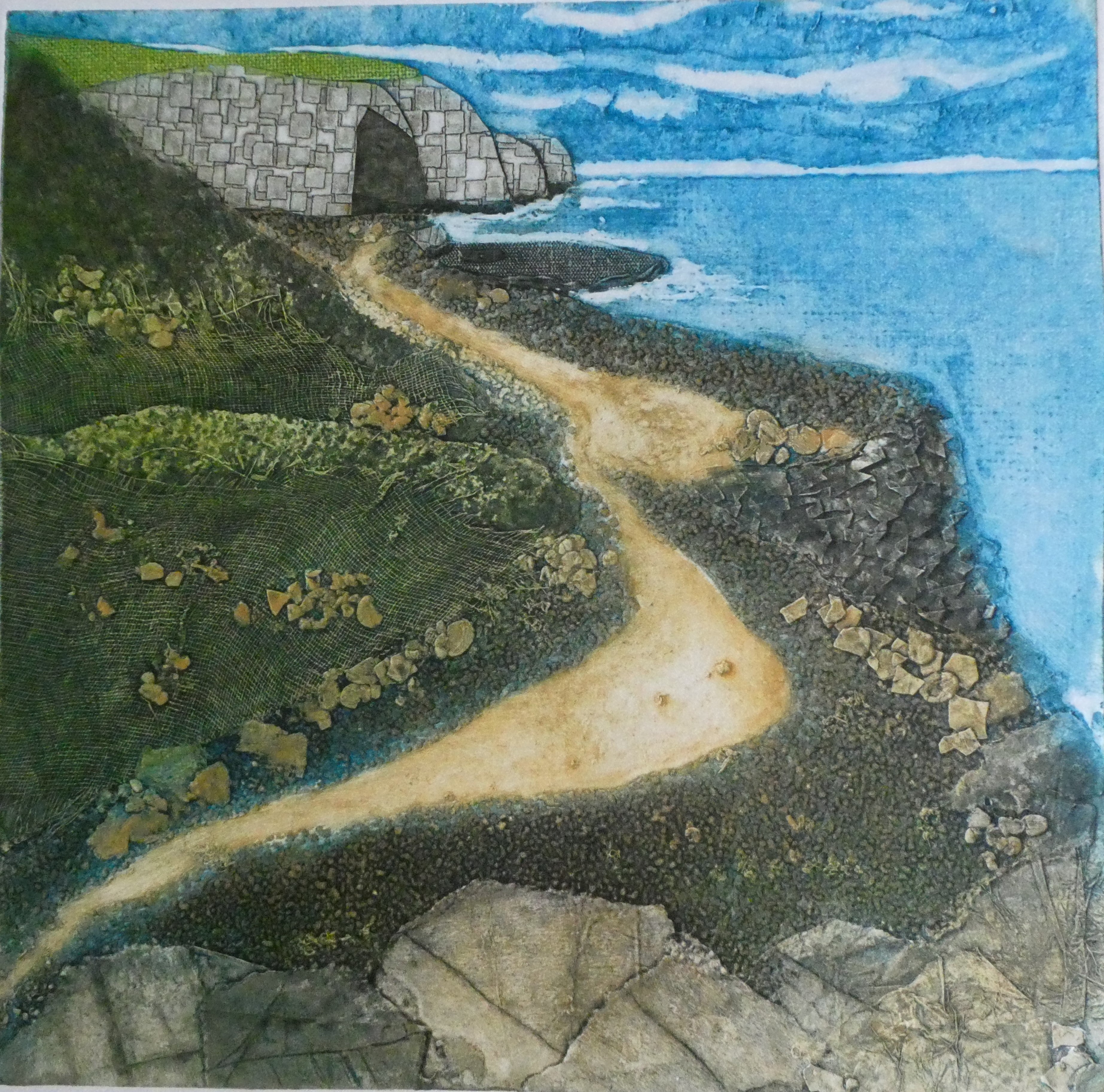 Limited edition collagraph of Dancing Ledge in Dorset by printmaker ...