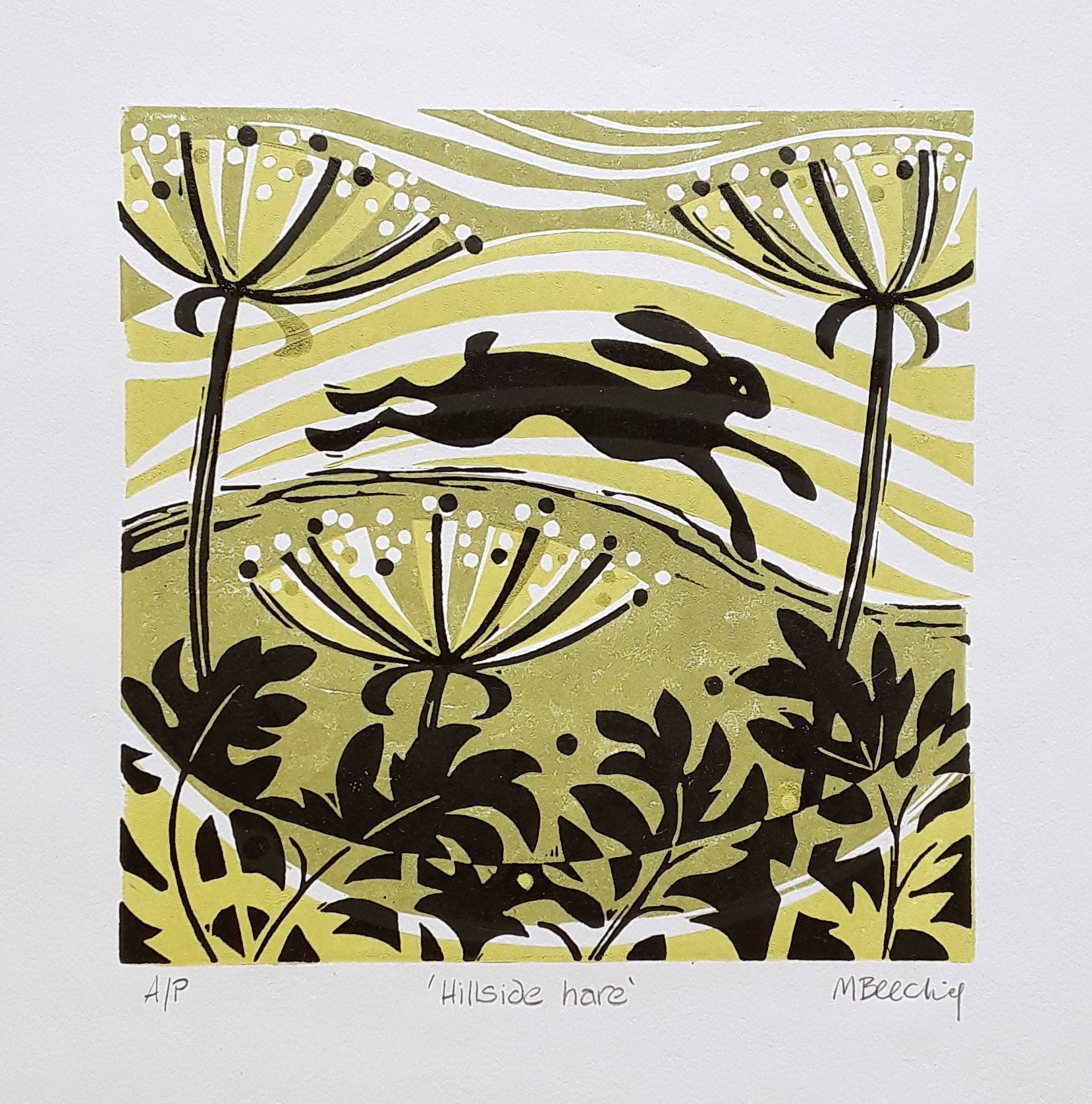 Manda Beeching: Hillside Hare limited edition linoprint | FOLDE Dorset