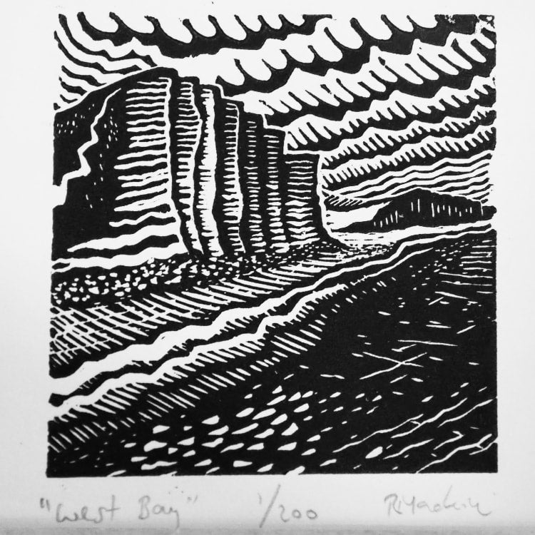 Limited edition linoprint of West Bay near Bridport by Dorset ...